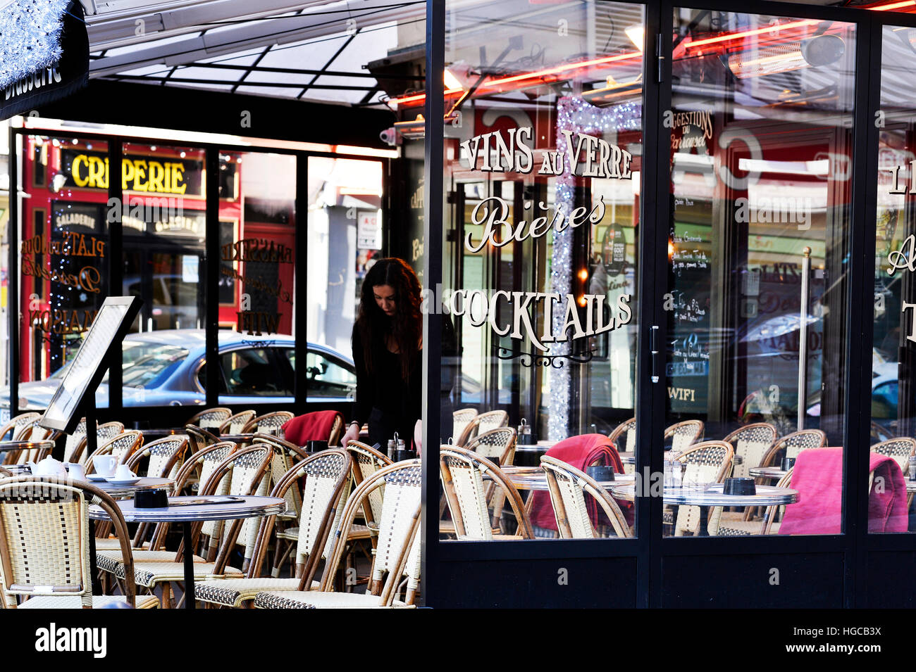 waitress working in a parisian brasserie, Paris 18th, France Stock ...