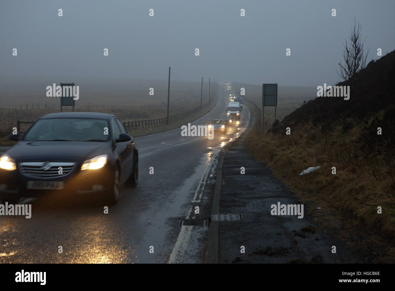 Difficult driving conditions, West Pennine Moors Stock Photo - Alamy