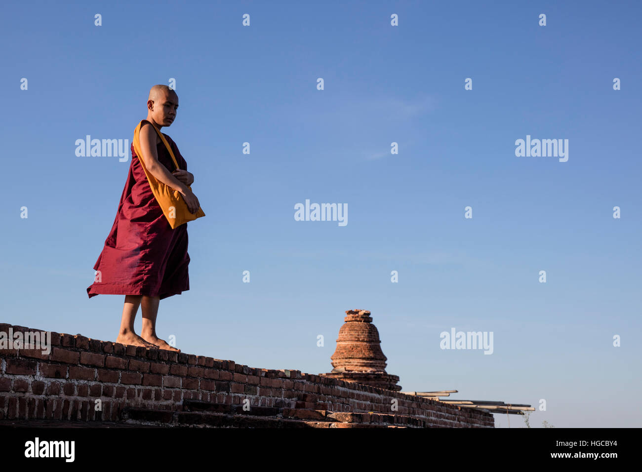 Buddhist monk on a temple in Bagan Stock Photo - Alamy