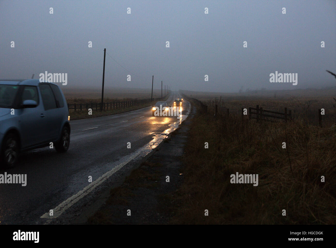Difficult driving conditions, West Pennine Moors Stock Photo - Alamy