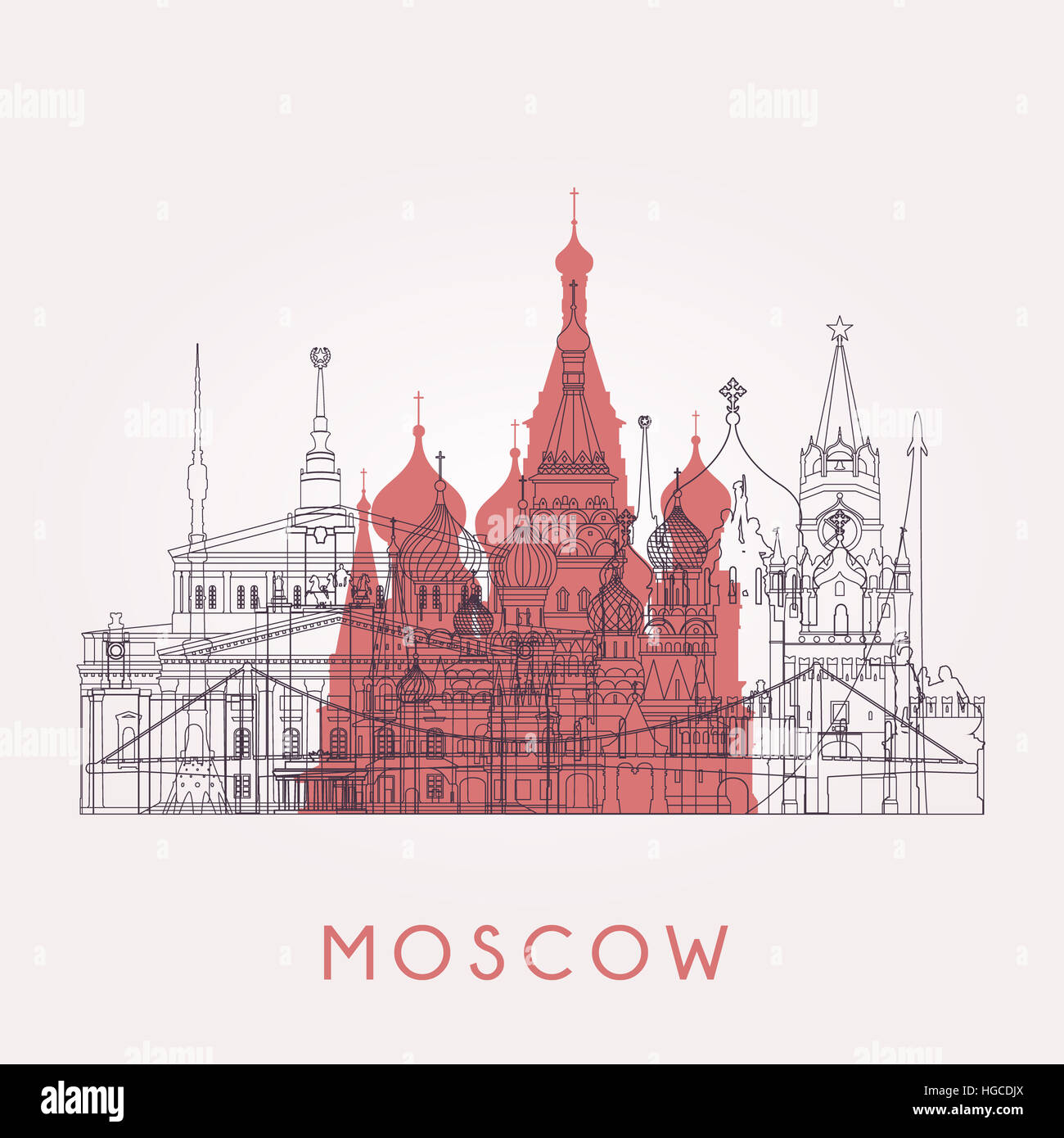 Outline Moscow skyline with landmarks. Vector illustration. Business ...