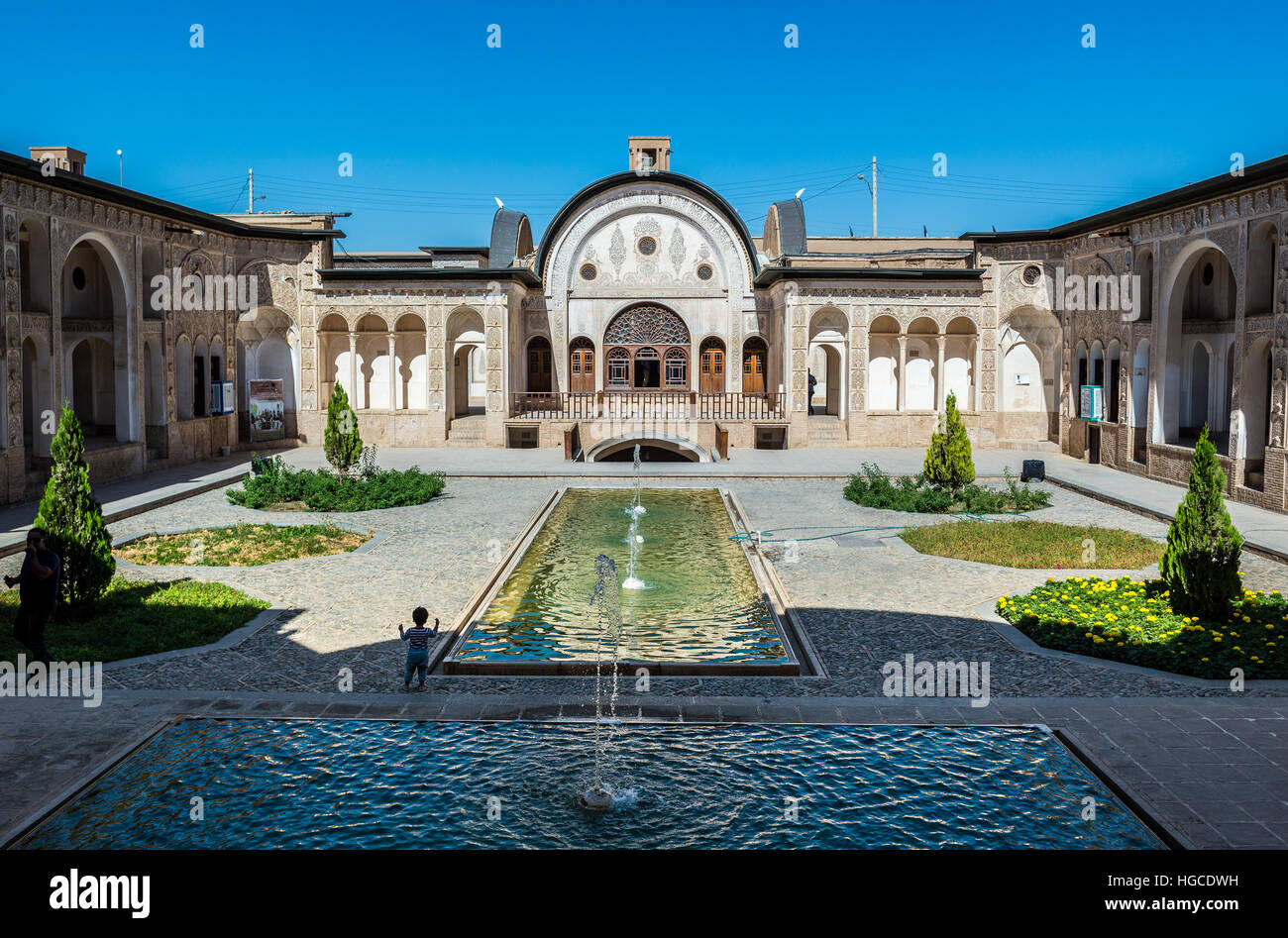 Main courtyard with a pool of Tabatabaei family historic house from 19th century in Kashan city ...