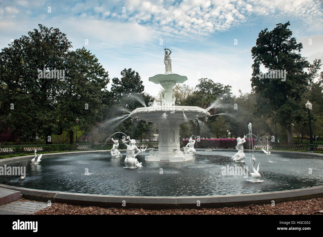 Forsyth Park Fountain in Daytime with multiple sculptures in the water ...