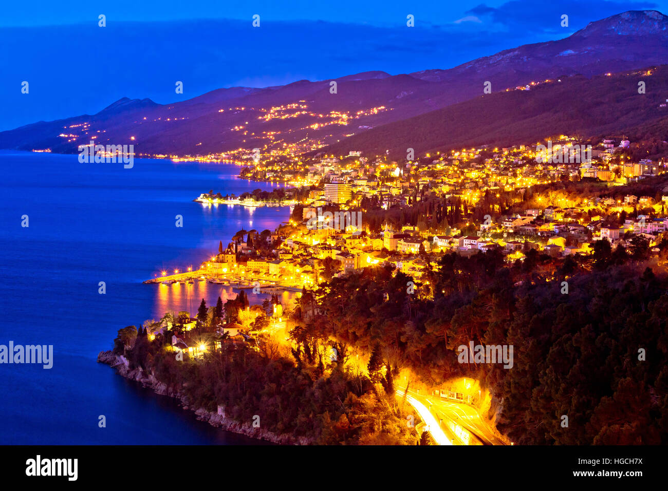 Opatija riviera bay evening view, Kvarner region of Croatia Stock Photo ...