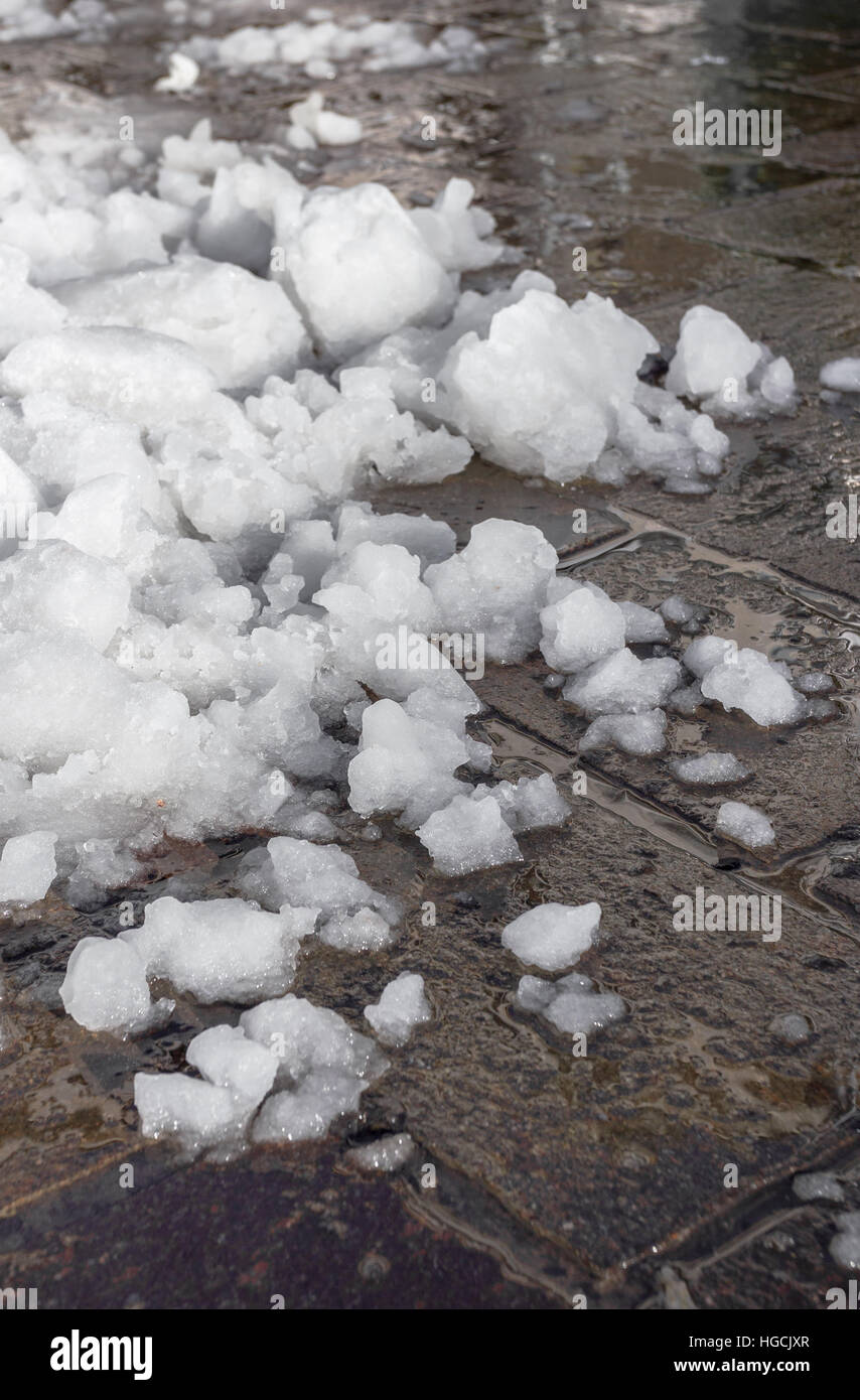 Thawed snow on the ground. Shallow depth of field Stock Photo - Alamy