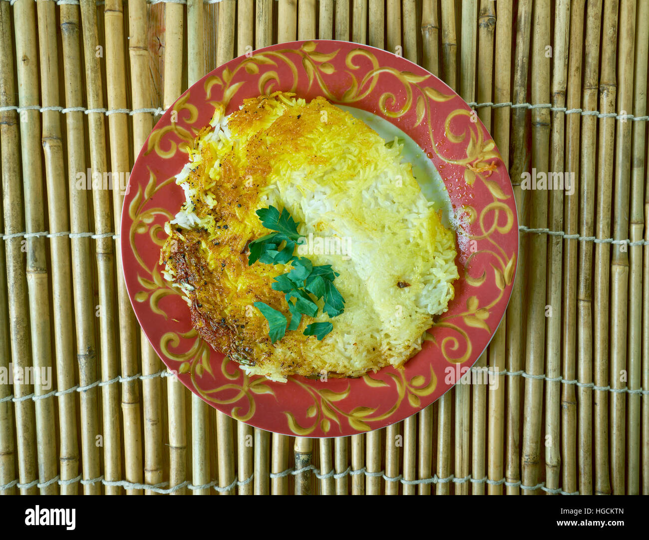 Chelo rice - Persian Steamed White Rice with a Golden Crust Stock Photo ...