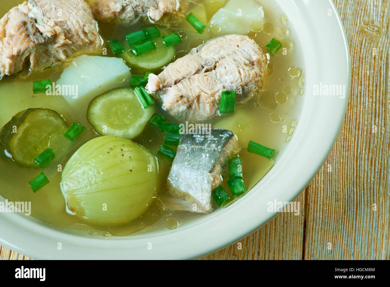 Russian fish solyanka soup with salmon Stock Photo - Alamy