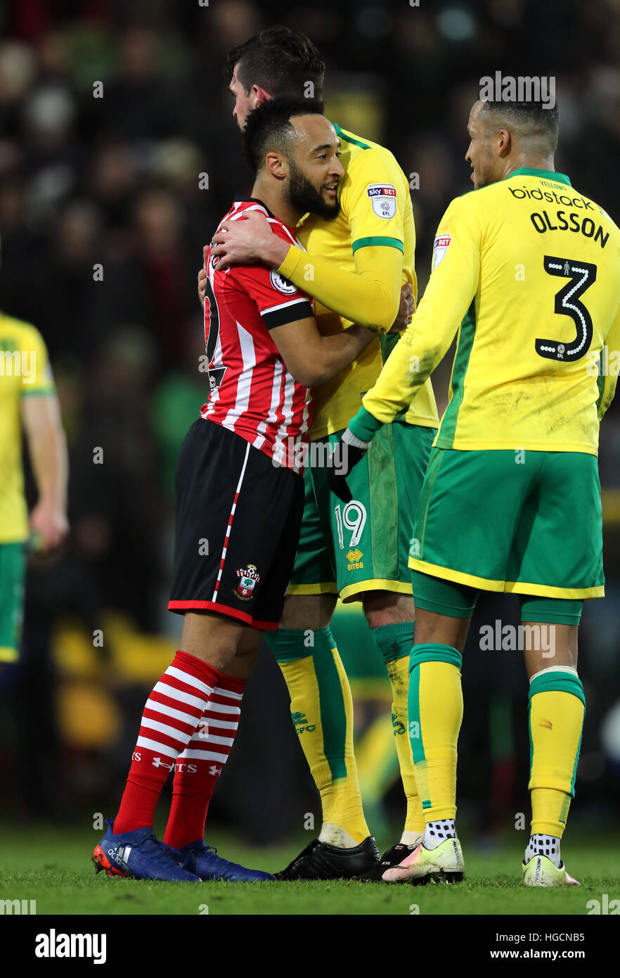 Southampton's Nathan Redmond (left) and Norwich City's Kyle Lafferty ...