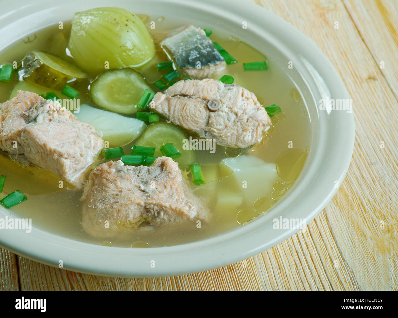 Russian fish solyanka soup with salmon Stock Photo - Alamy