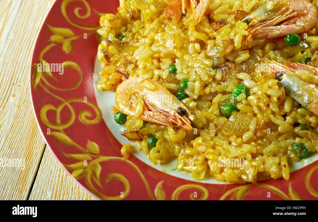 Egyptian seafood rice - Brown Rice eaten with seafood Stock Photo - Alamy