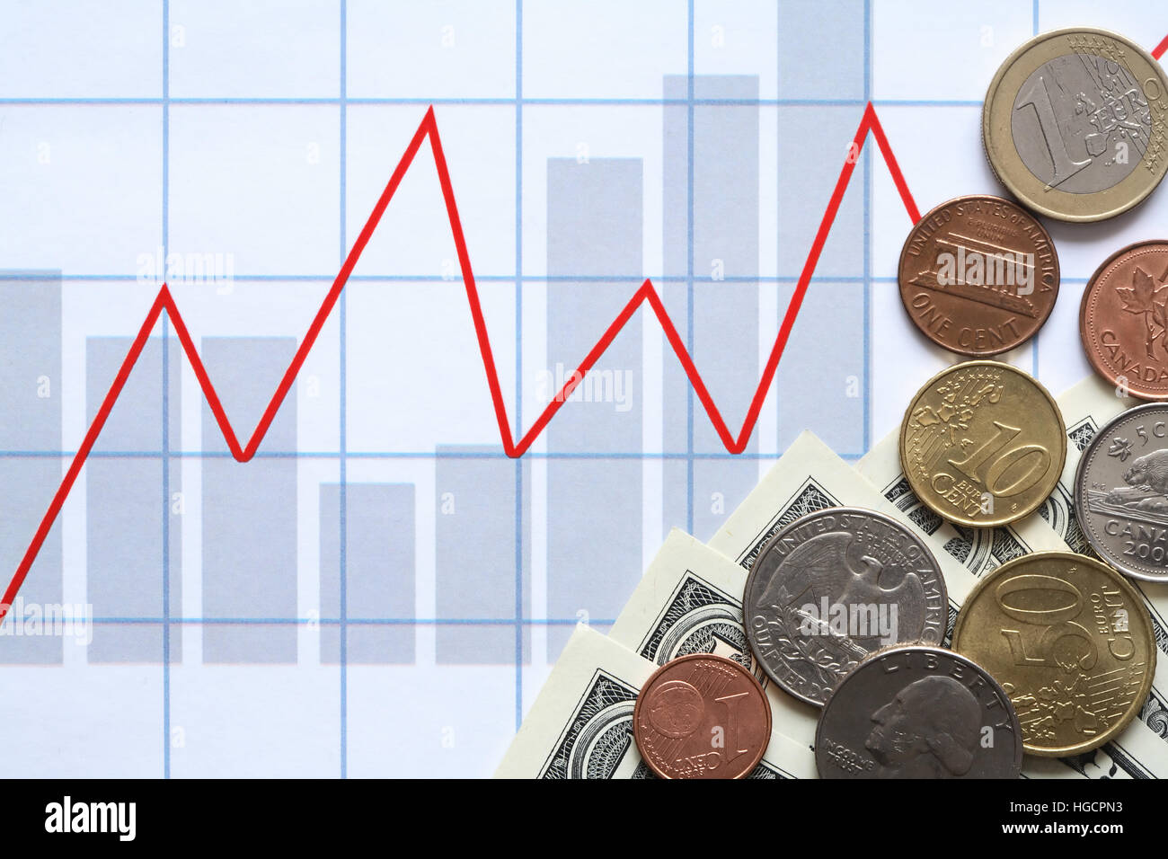 Business concept. Money on paper background with red chart Stock Photo ...