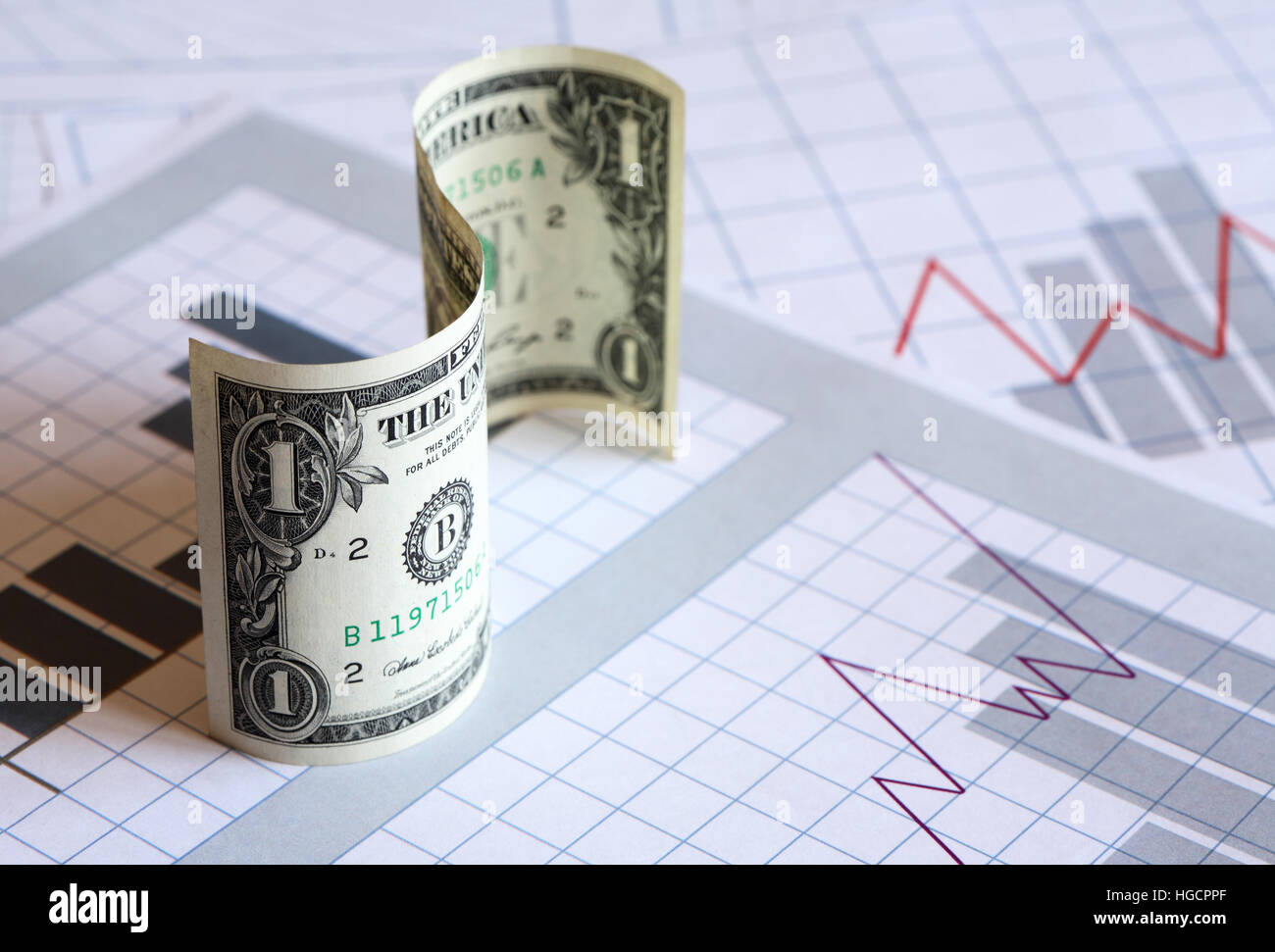 Business concept. One dollar bill as currency sign on paper background ...