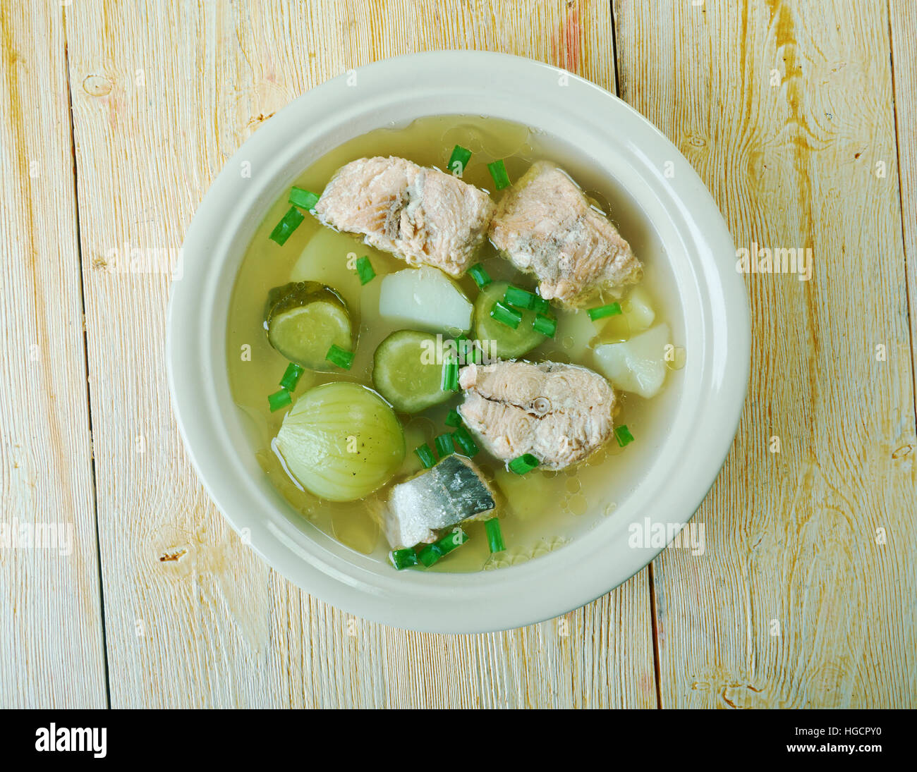 Russian fish solyanka soup with salmon Stock Photo - Alamy