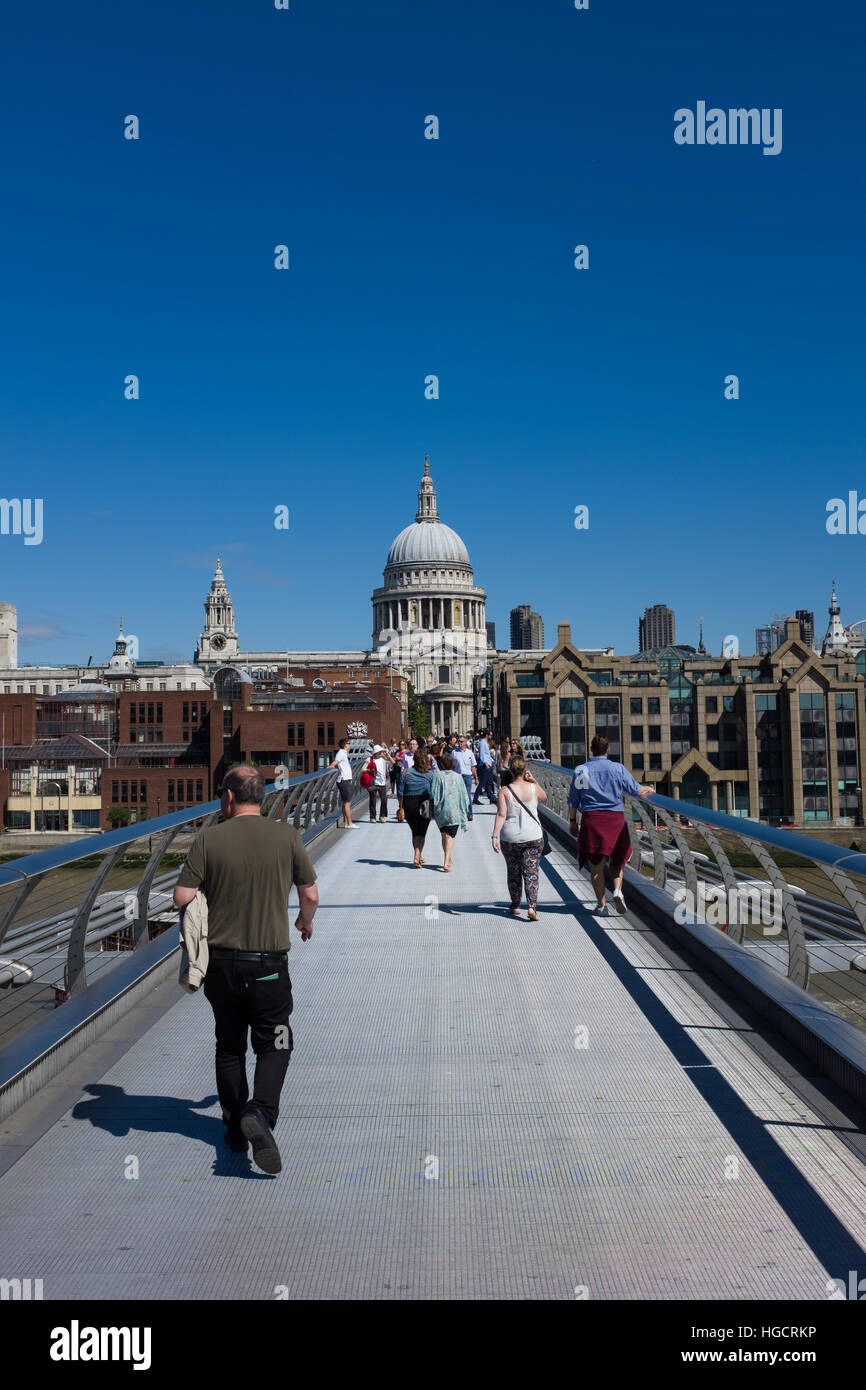 People on the Millennium Bridge London Stock Photo - Alamy