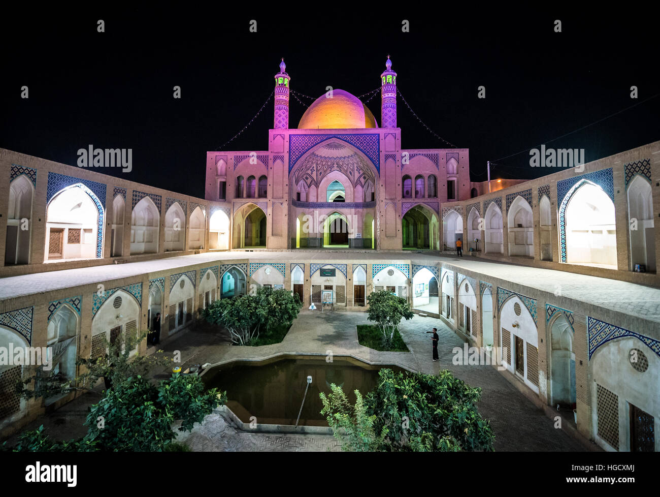 Courtyard in historical shrine, Agha Bozorg mosque in Kashan city ...