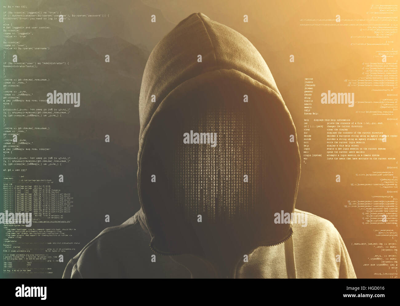 hacker at work with graphic user interface around Stock Photo - Alamy