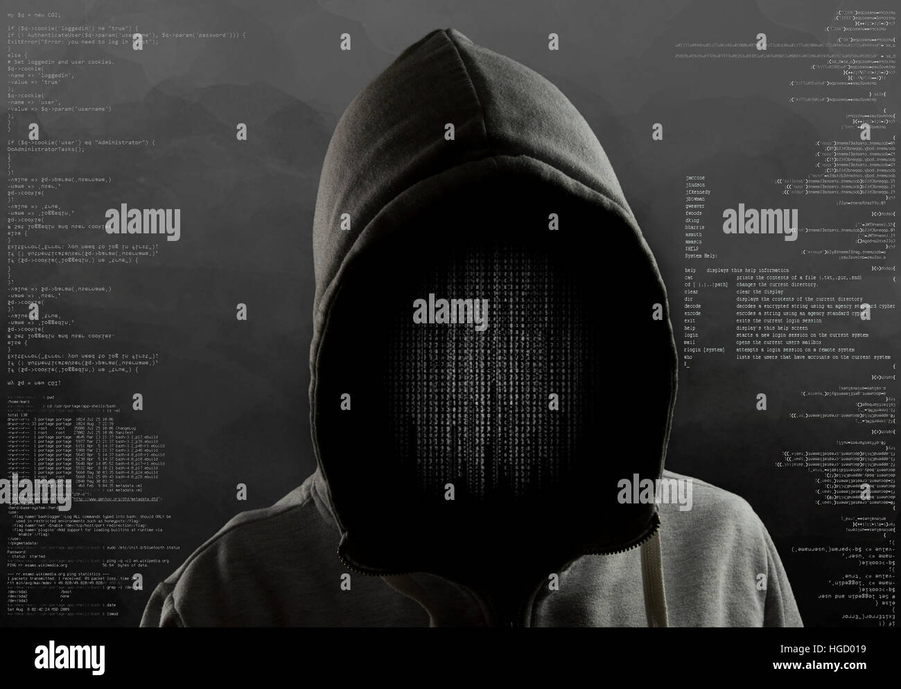 hacker at work with graphic user interface around Stock Photo - Alamy