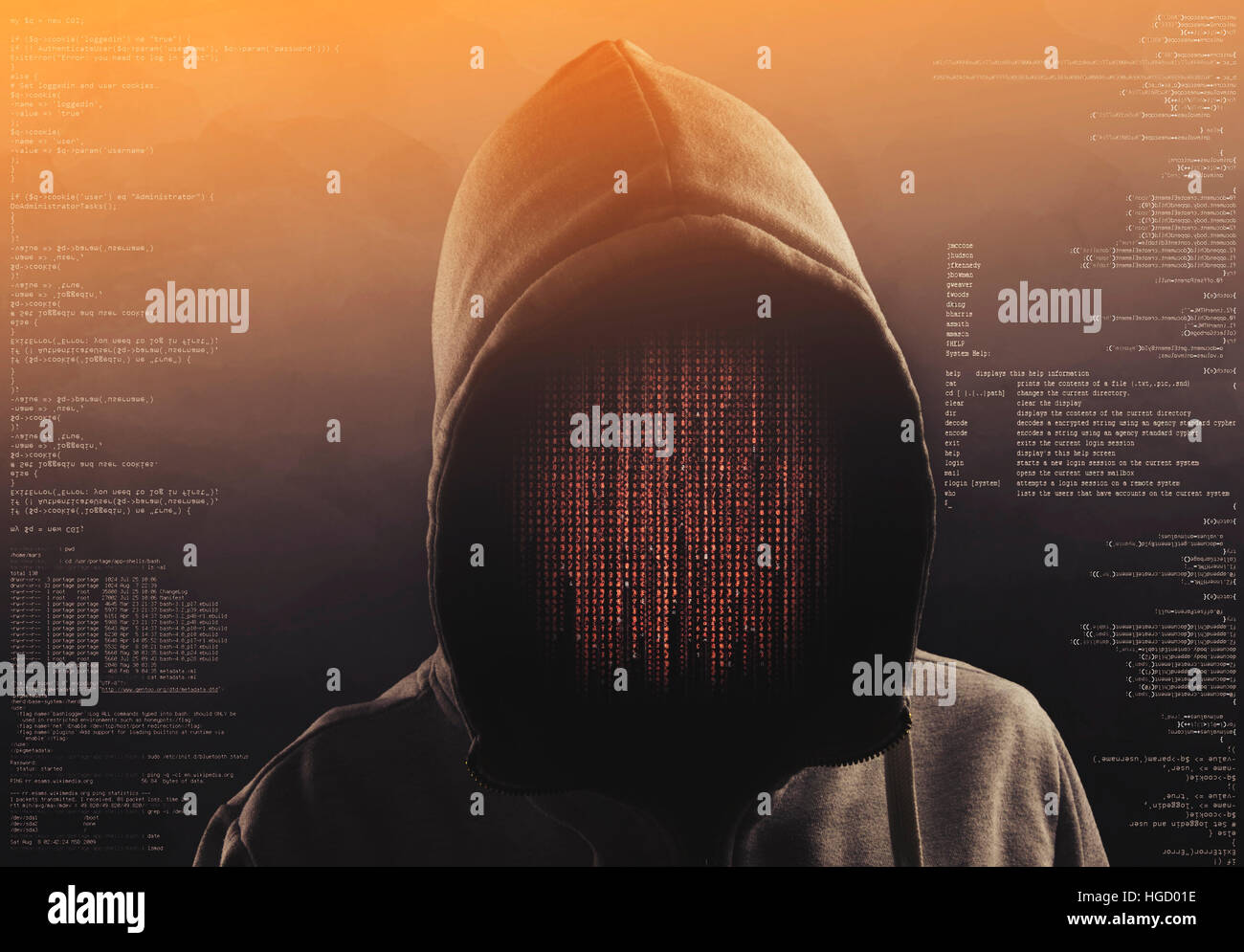 hacker at work with graphic user interface around Stock Photo - Alamy