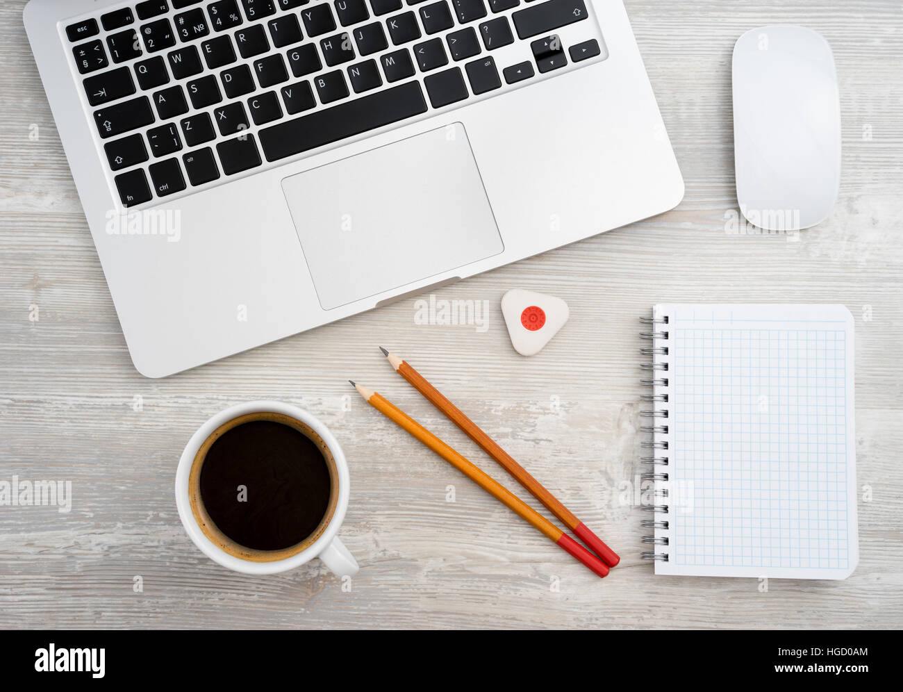 Two pencil, eraser and coffee on the table Stock Photo - Alamy