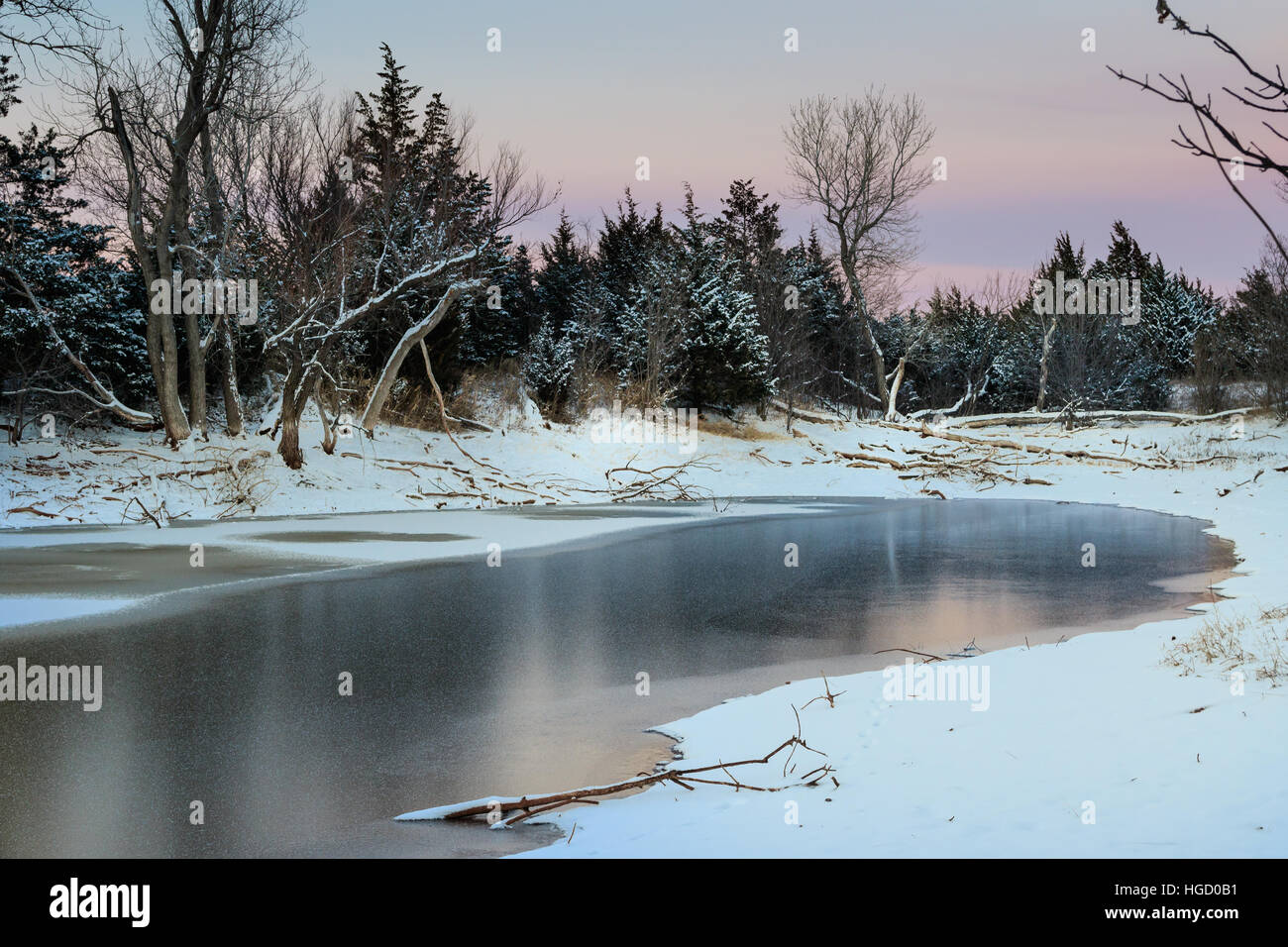 A small pond in winter ice and snow Stock Photo - Alamy