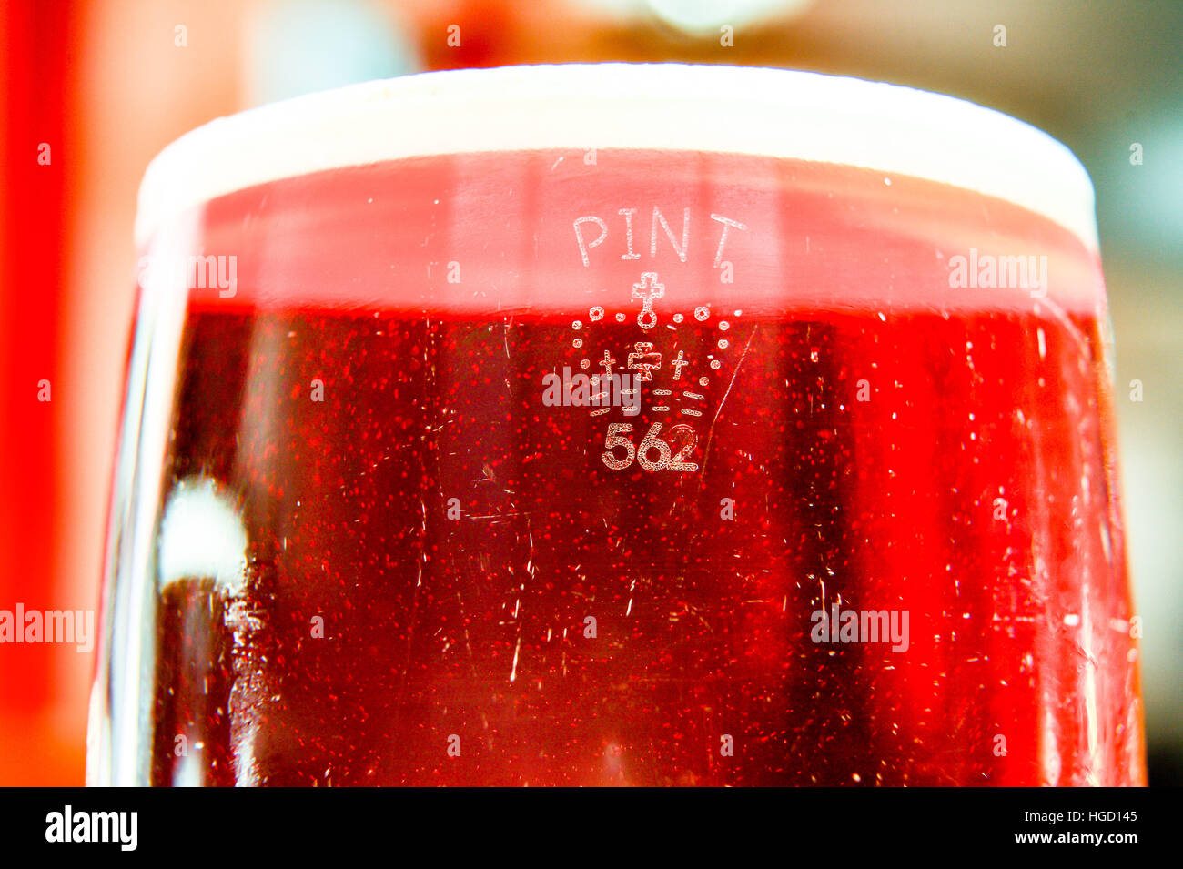 A pint glass etched with the Crown stamp rather than the European CE ...