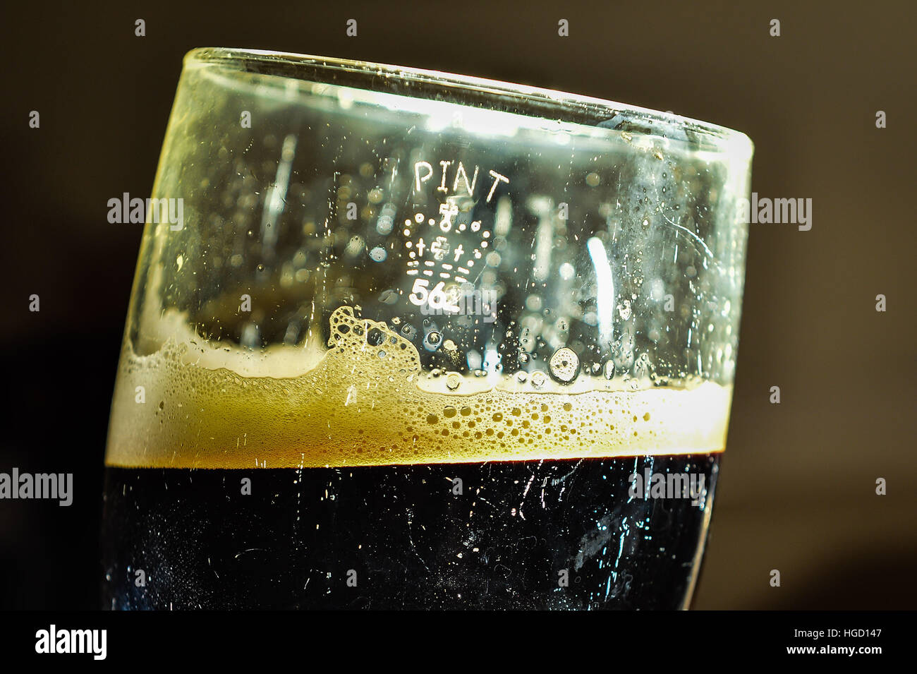 A pint glass etched with the Crown stamp rather than the European CE ...