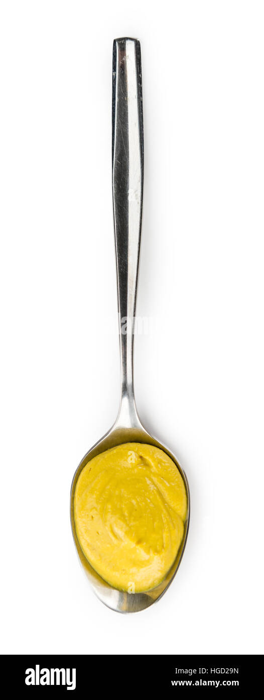 Portion of Mustard (as close-up shot) isolated on white background ...
