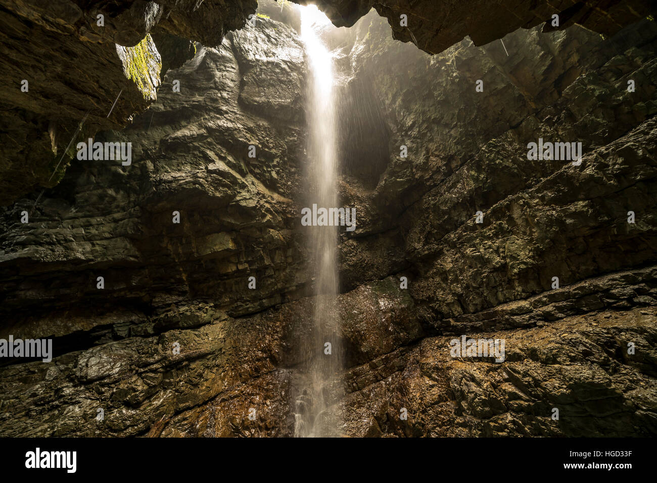 waterfall at the gorge Breitachklamm, Kleinwalsertal near Oberstdorf ...