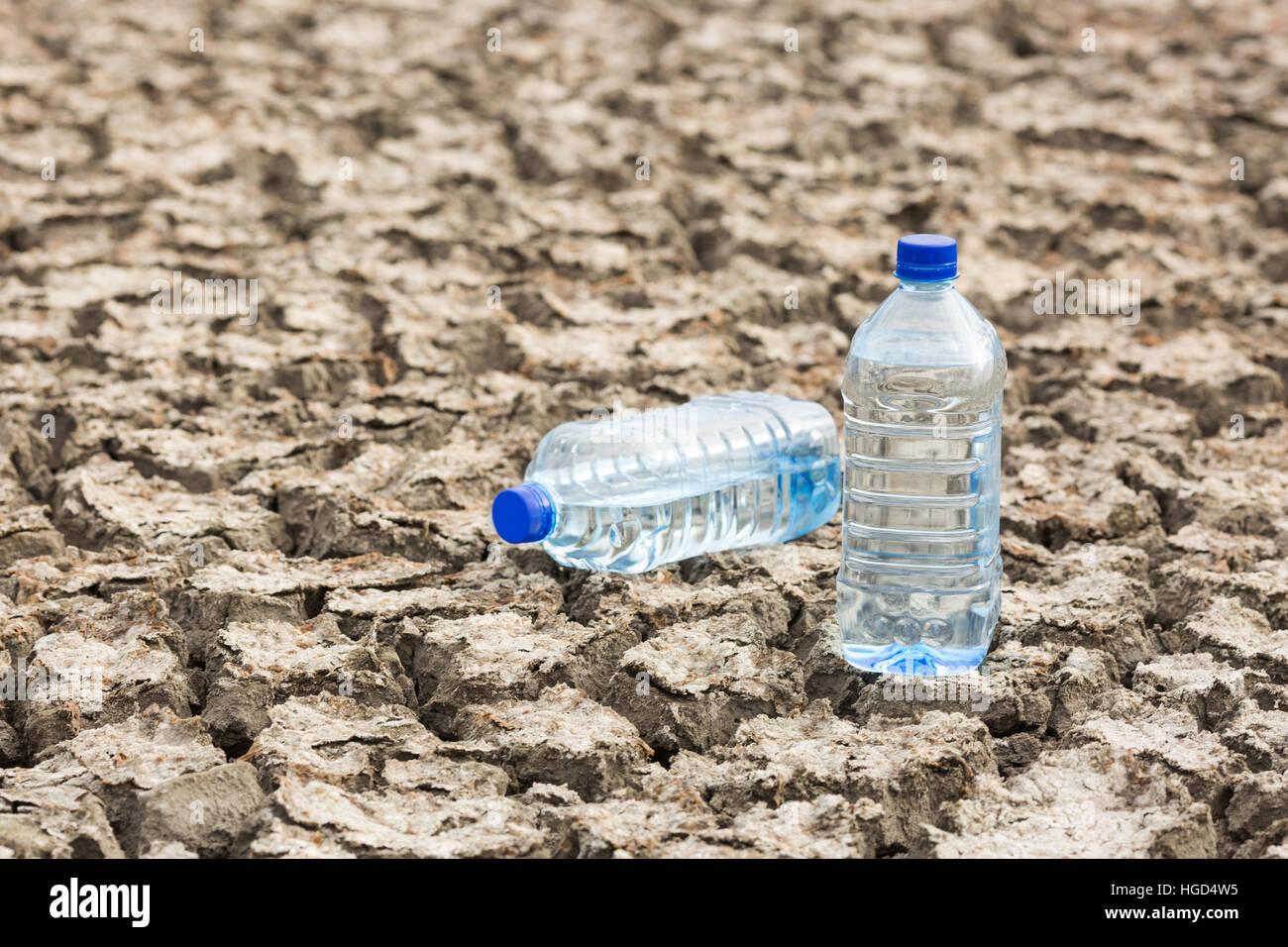 Bottle with water on the dried ground Stock Photo - Alamy