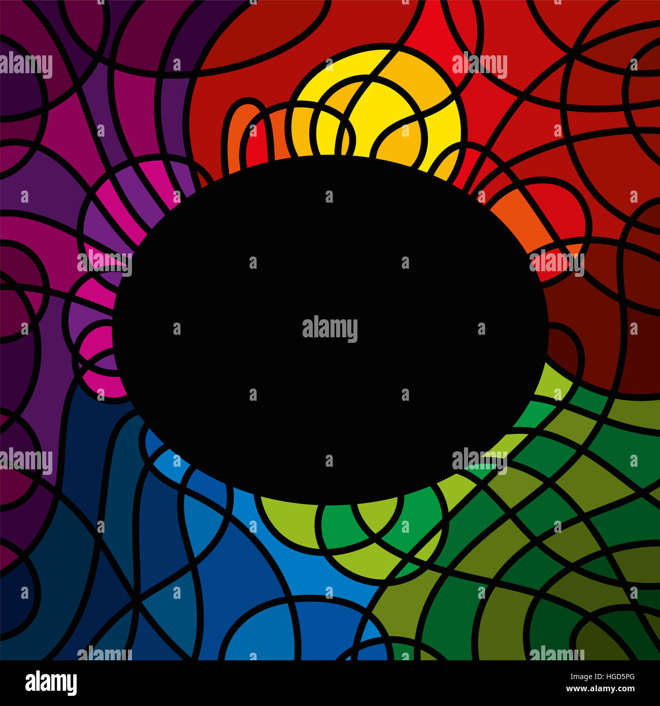 Landscape leadlight illustration with abstract sunset, meadow and water ...