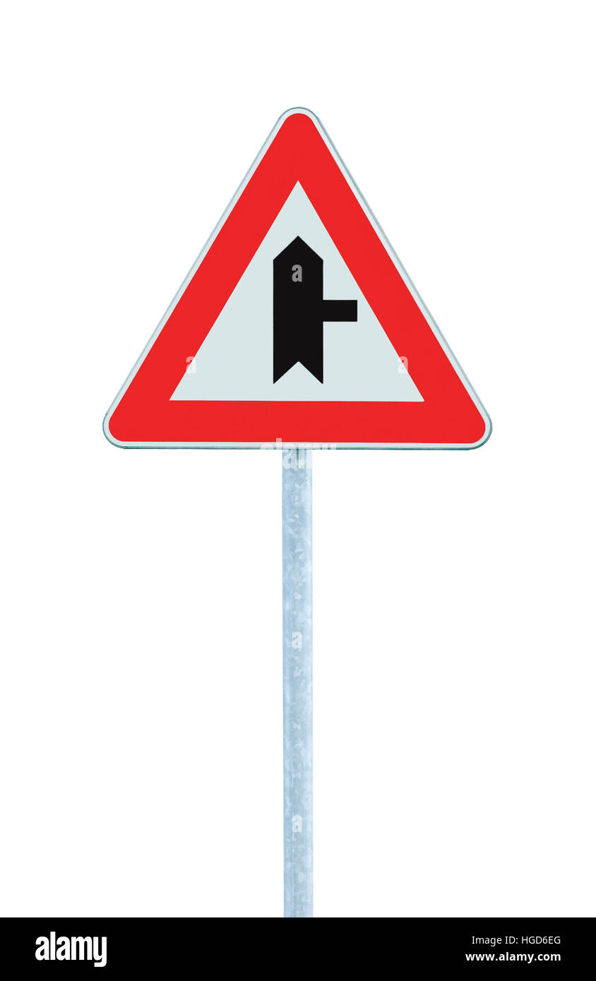 Crossroads Warning Main Road Sign With Pole Right, isolated, large ...