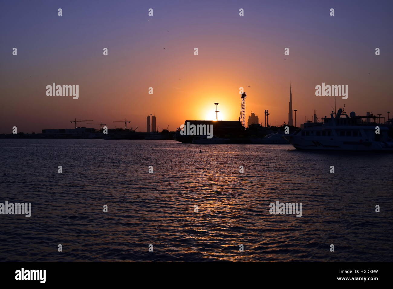 Dubai Ferry route at evening view, Dubai Canal, United Arab Emirates ...