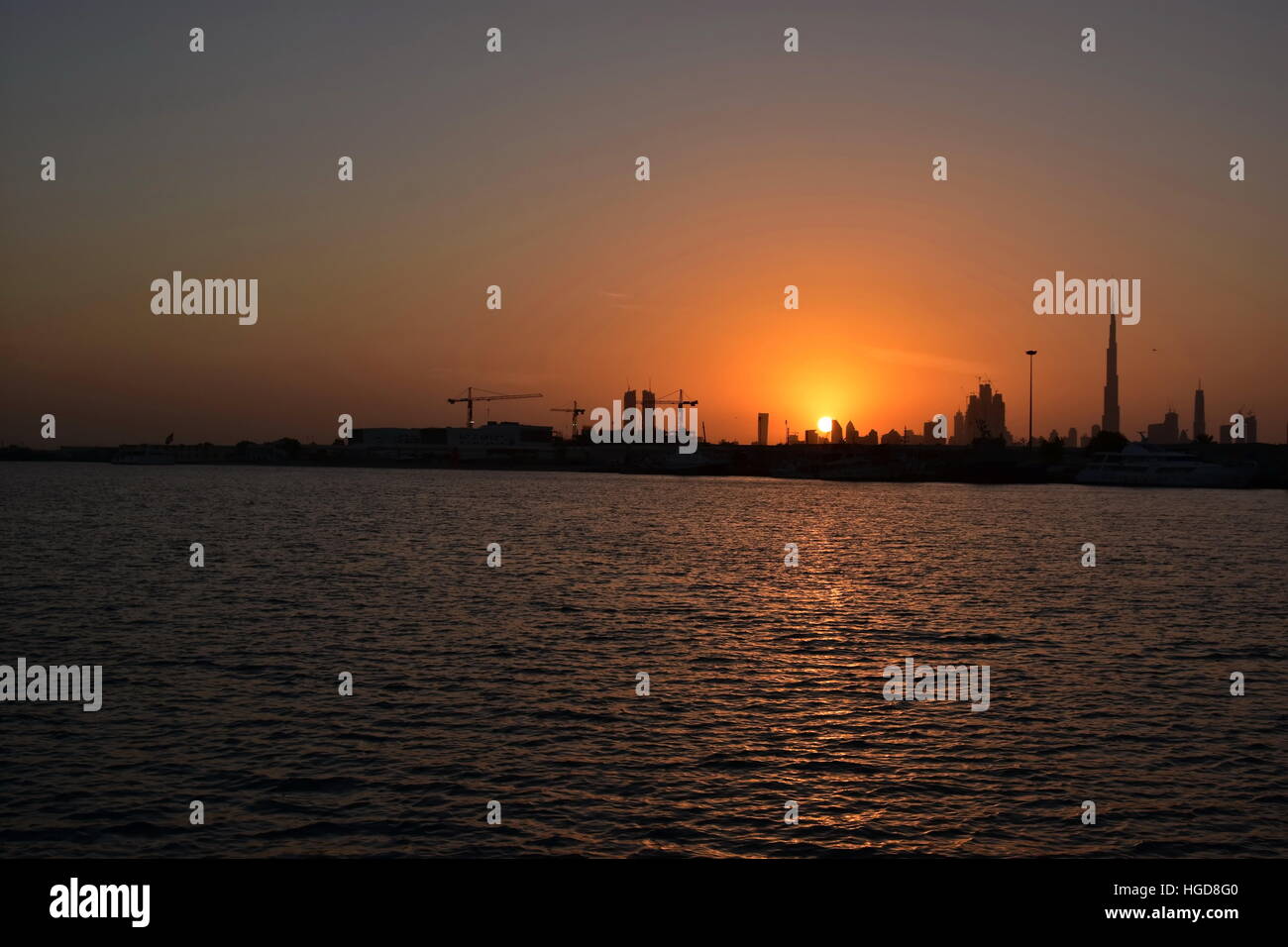 Dubai Ferry route at evening view, Dubai Canal, United Arab Emirates ...
