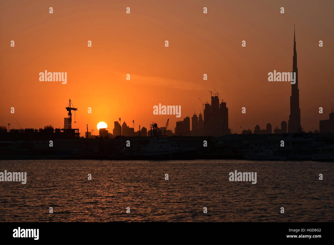 Dubai Ferry route at evening view, Dubai Canal, United Arab Emirates ...