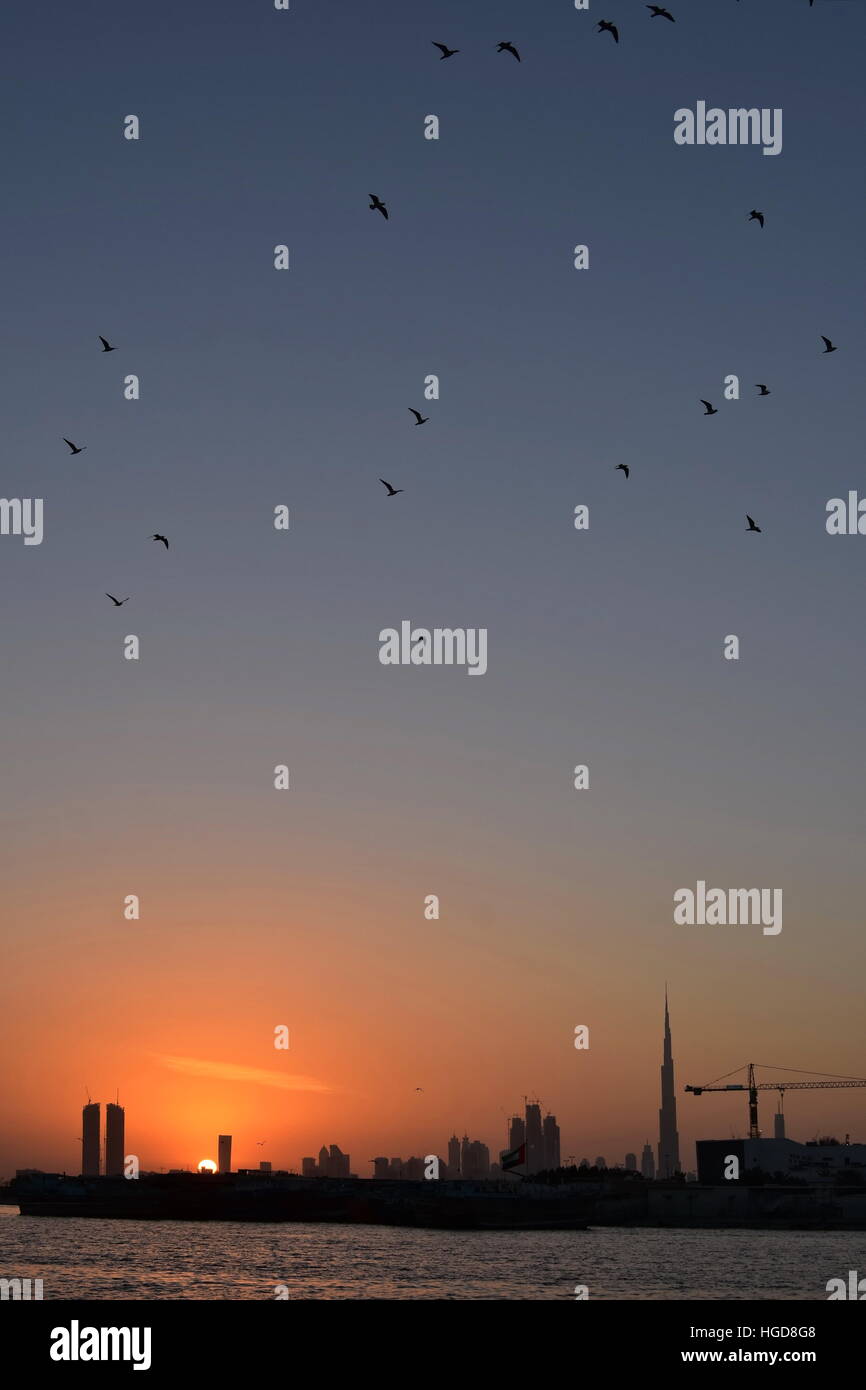 Dubai Ferry route at evening view, Dubai Canal, United Arab Emirates ...