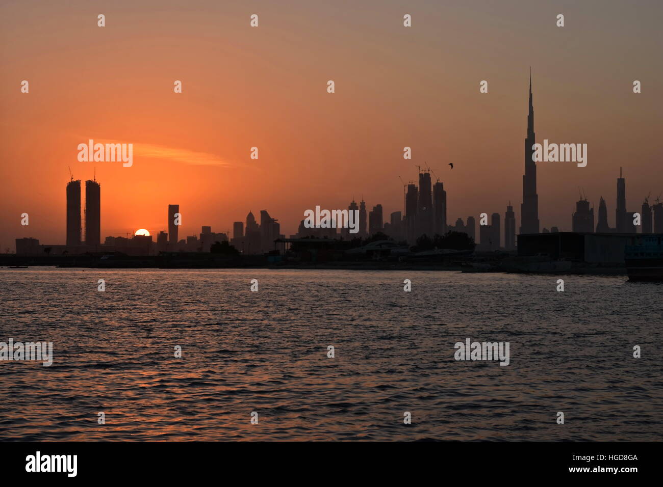 Dubai Ferry route at evening view, Dubai Canal, United Arab Emirates ...