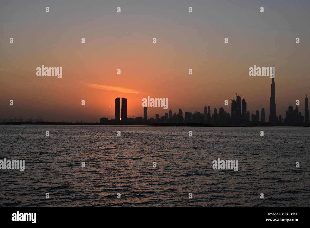 Dubai Ferry route at evening view, Dubai Canal, United Arab Emirates ...