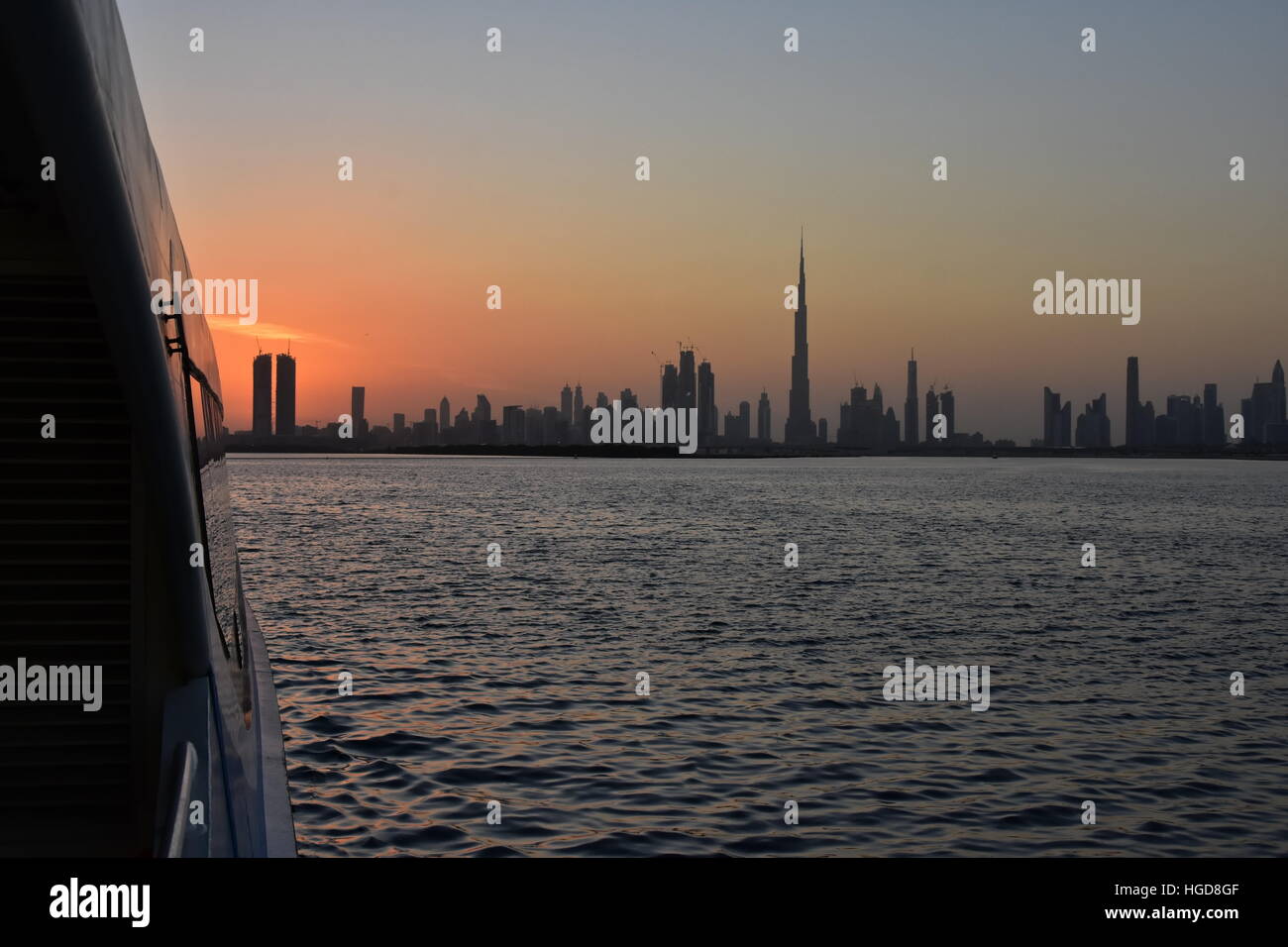 Dubai Ferry route at evening view, Dubai Canal, United Arab Emirates ...
