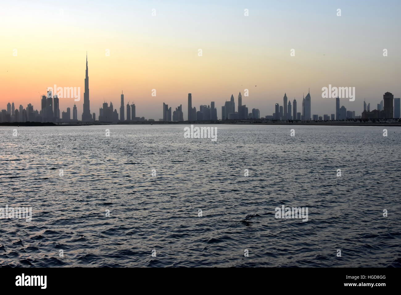 Dubai Ferry route at evening view, Dubai Canal, United Arab Emirates ...
