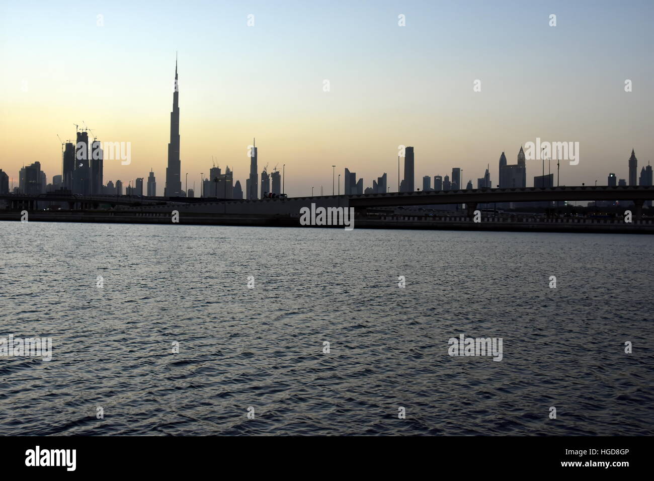 Dubai Ferry route at evening view, Dubai Canal, United Arab Emirates ...