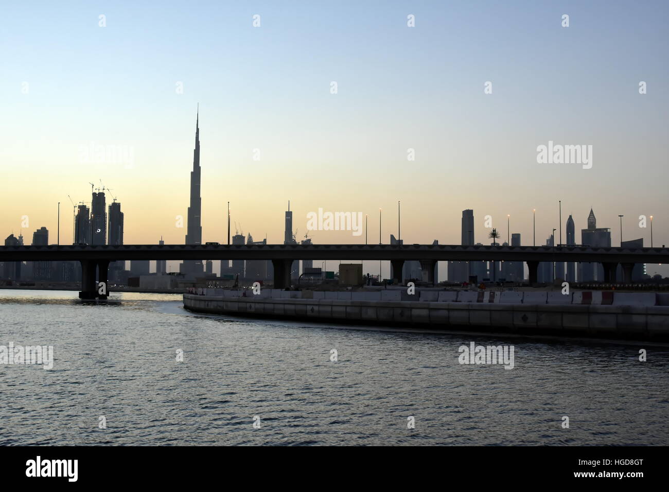 Dubai Ferry route at evening view, Dubai Canal, United Arab Emirates ...