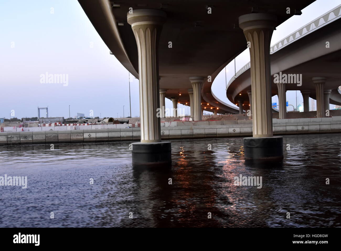 Dubai Ferry route at evening view, Dubai Canal, United Arab Emirates ...