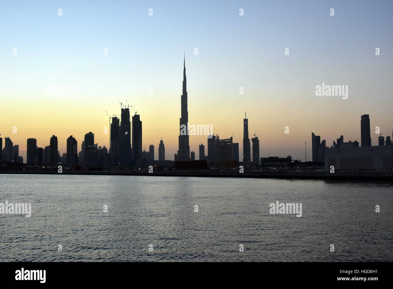 Dubai Ferry route at evening view, Dubai Canal, United Arab Emirates ...