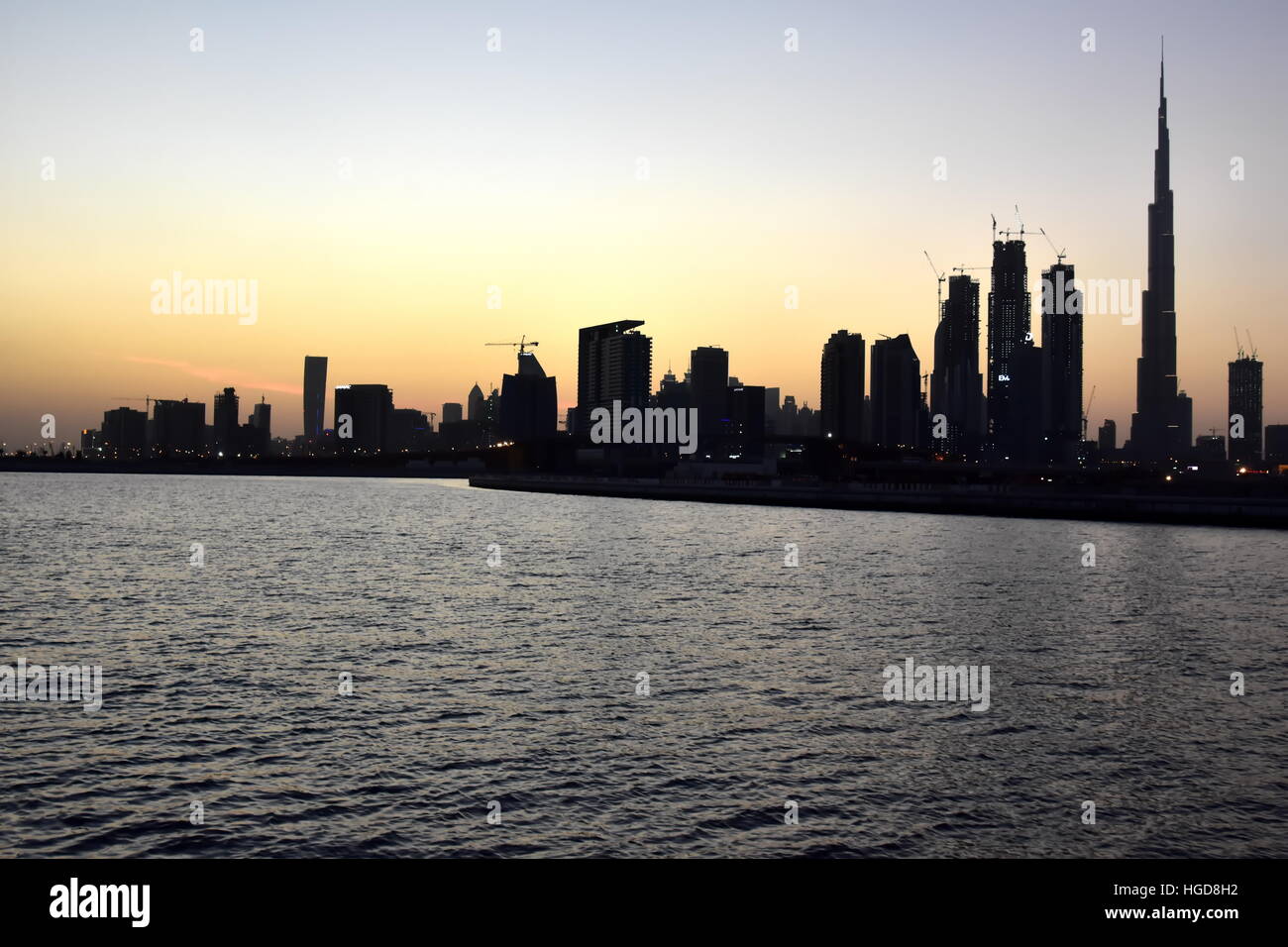 Dubai Ferry route at evening view, Dubai Canal, United Arab Emirates ...