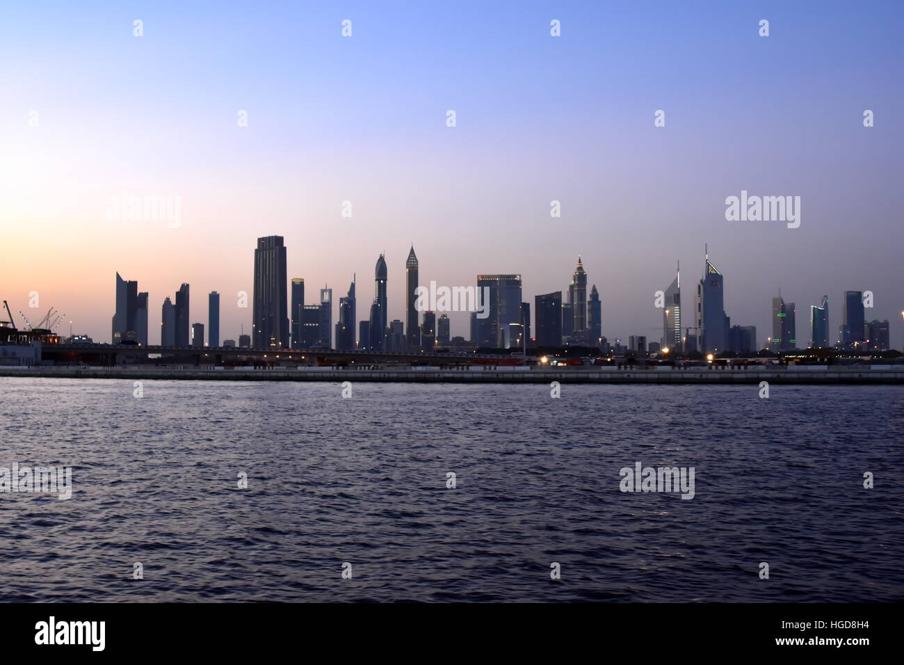 Dubai Ferry route at evening view, Dubai Canal, United Arab Emirates ...