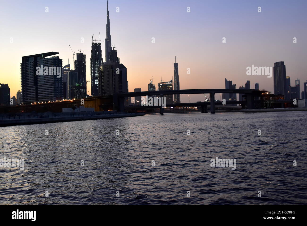 Dubai Ferry route at evening view, Dubai Canal, United Arab Emirates ...