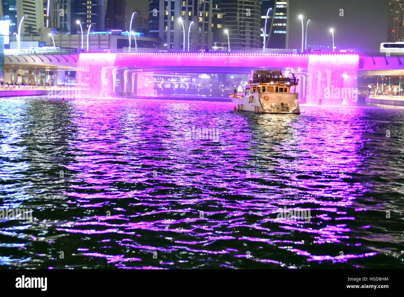 Dubai Ferry route at evening view, Dubai Canal, United Arab Emirates ...