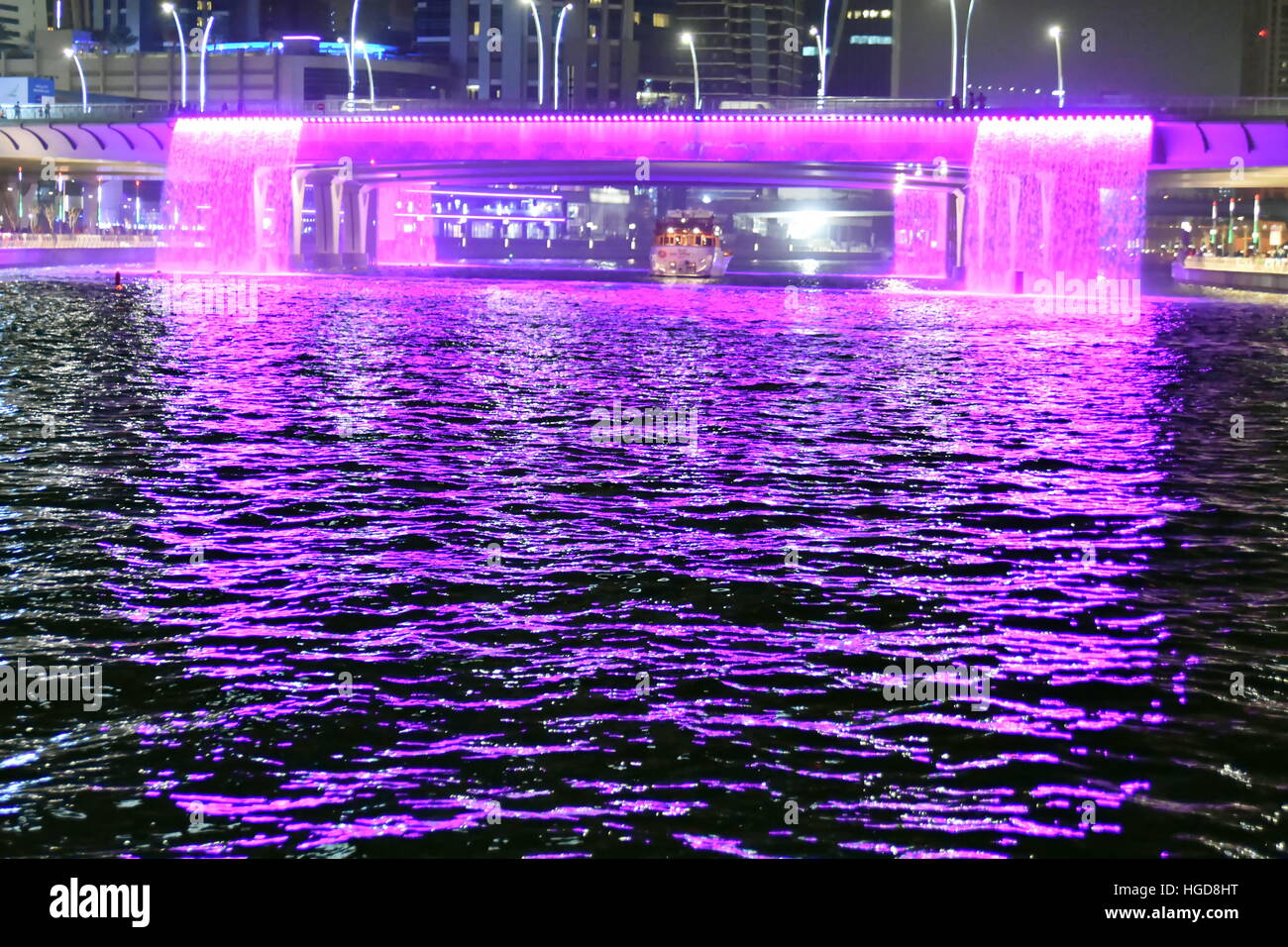 Dubai Ferry route at evening view, Dubai Canal, United Arab Emirates ...