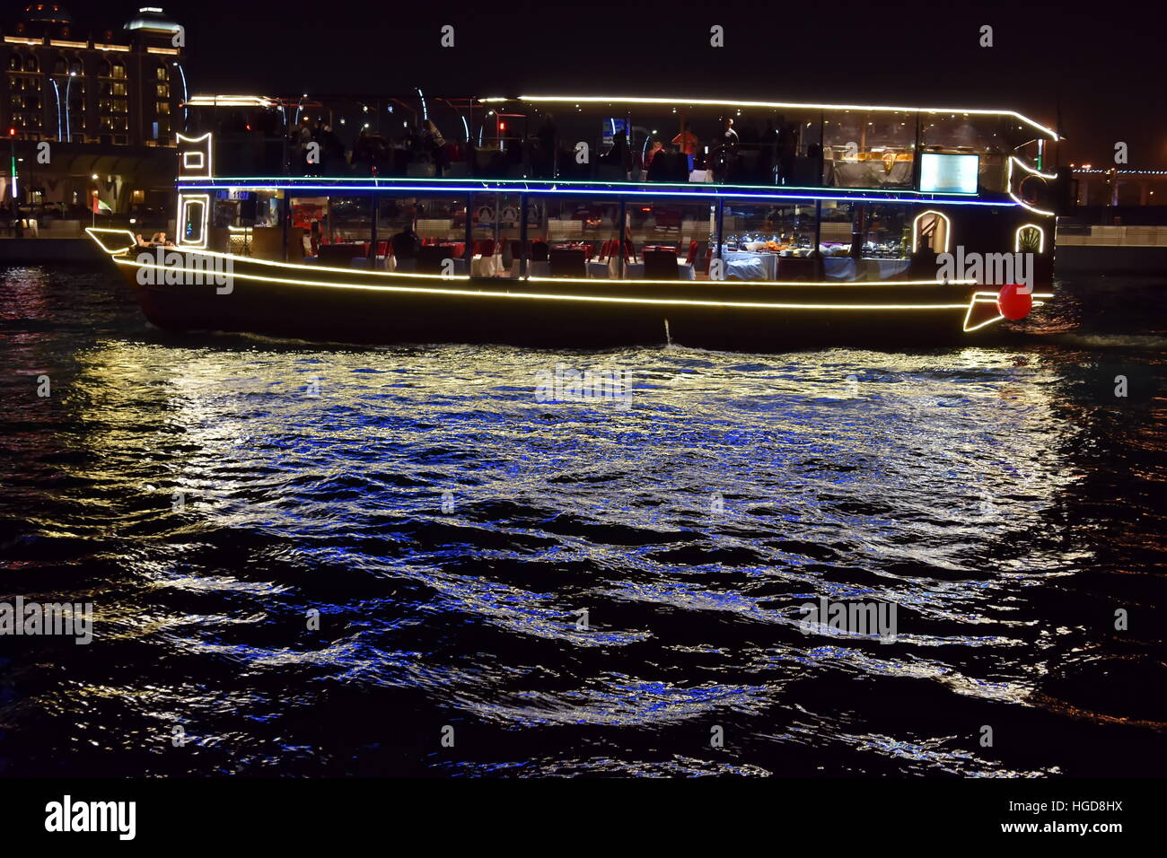 Dubai Ferry route at evening view, Dubai Canal, United Arab Emirates ...
