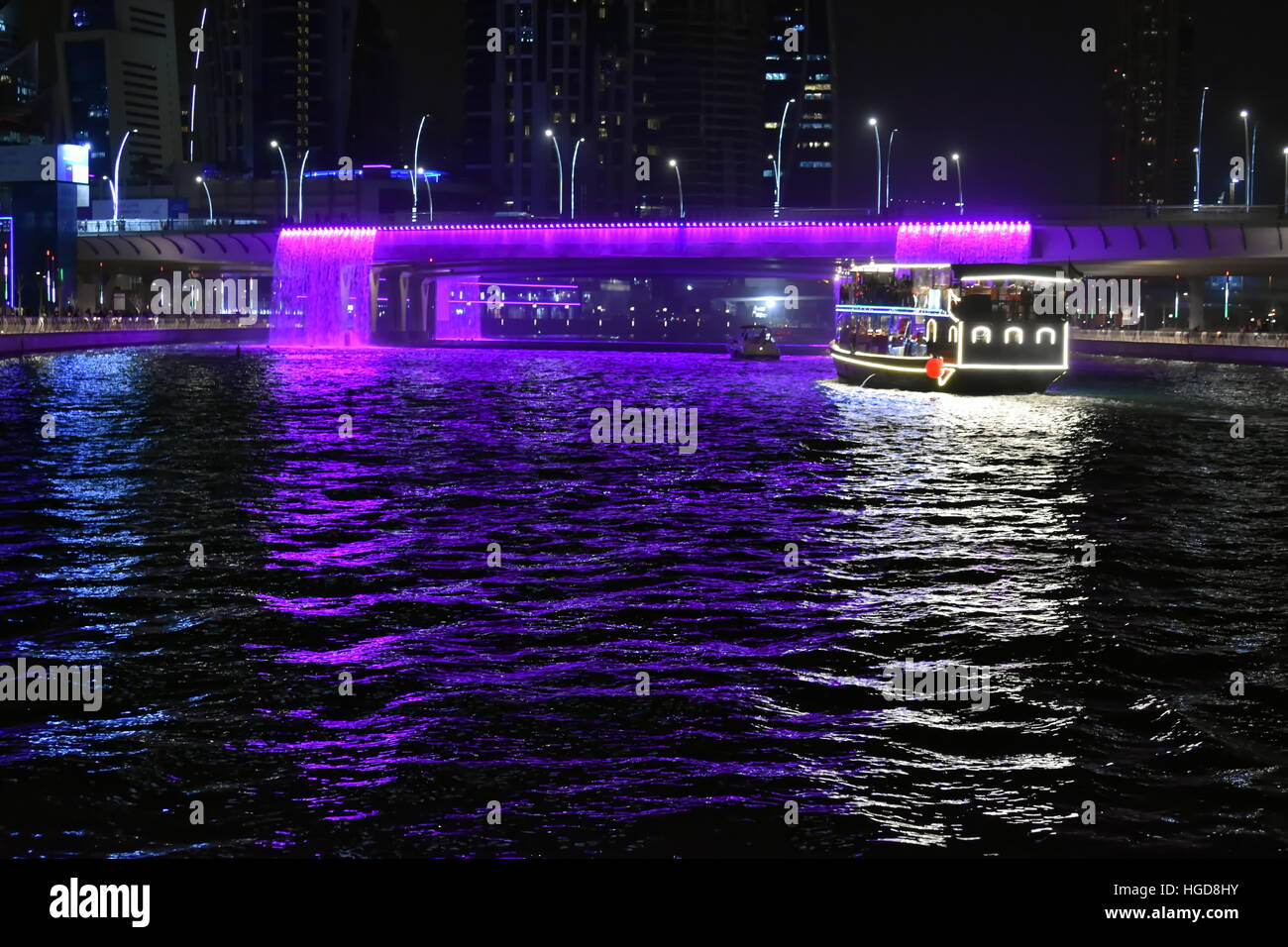 Dubai Ferry route at evening view, Dubai Canal, United Arab Emirates ...